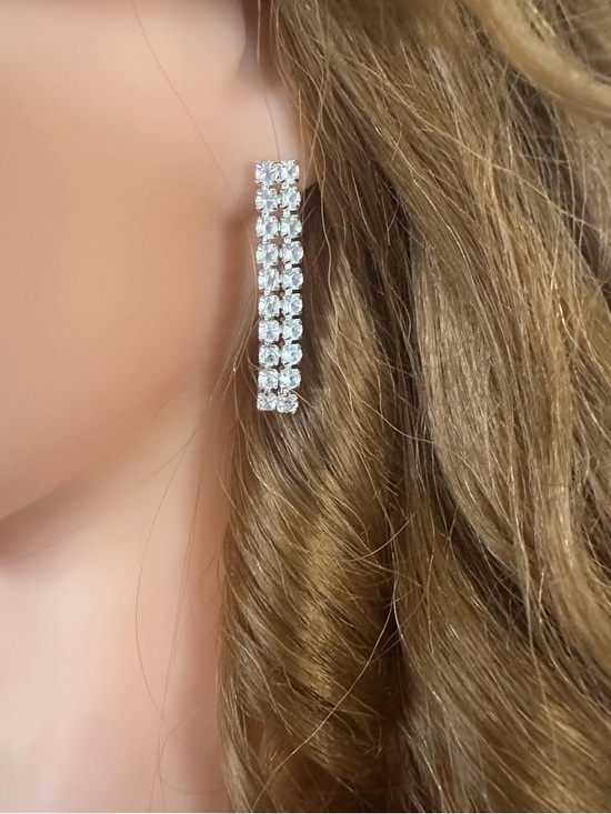 Jewelry | Crystal Rhinestone Double Row Drop Earrings Bridal Prom ...